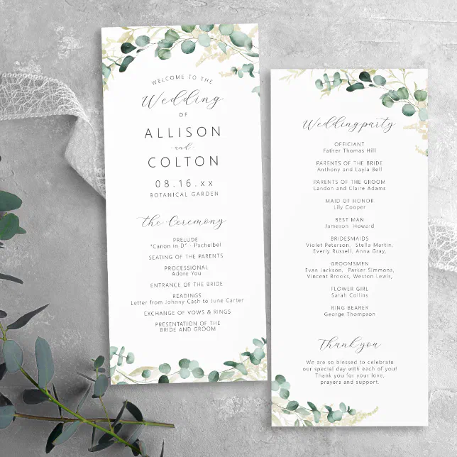 Rustic eucalyptus greenery boho wedding program | Zazzle