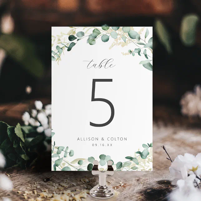Rustic eucalyptus greenery boho wedding table number | Zazzle