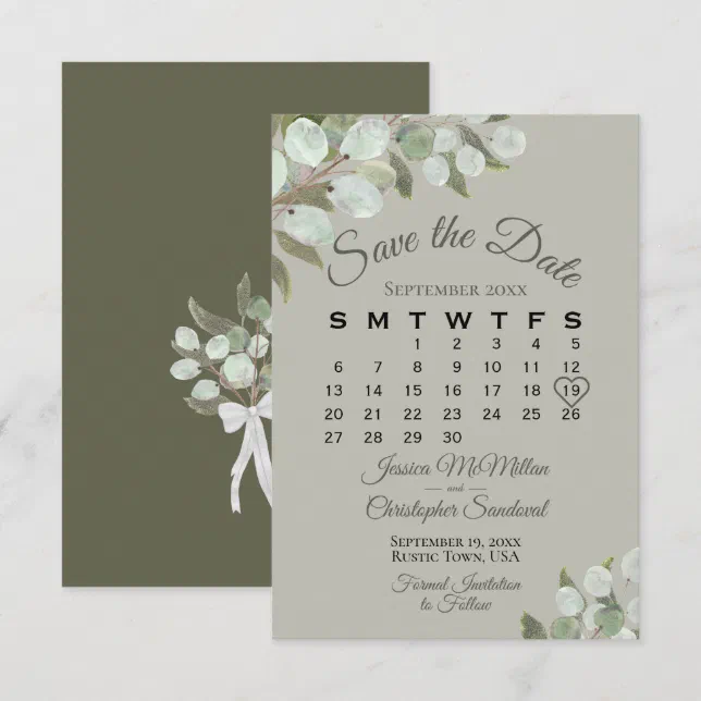 Rustic Eucalyptus Greenery Calendar Sage Wedding Save The Date | Zazzle