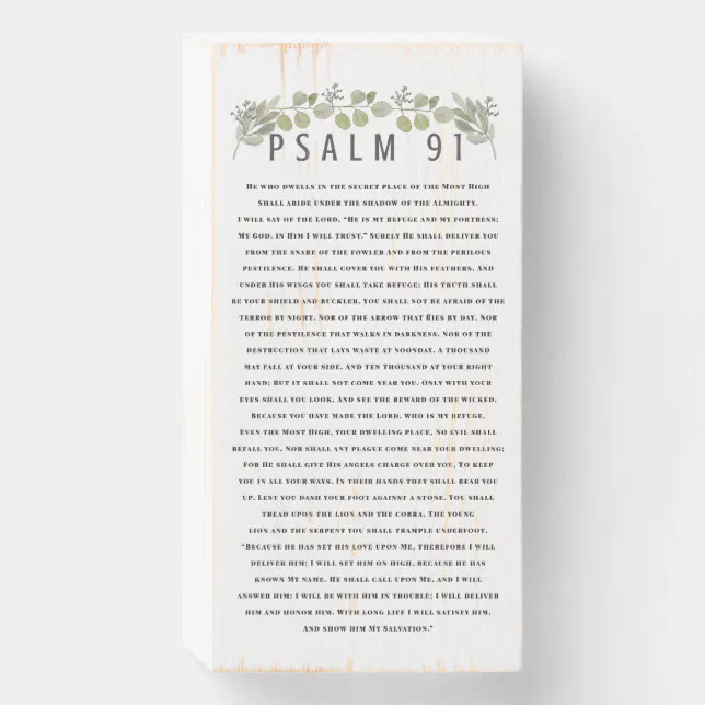 Rustic Eucalyptus Greenery Psalm 91 Christian Wooden Box Sign | Zazzle