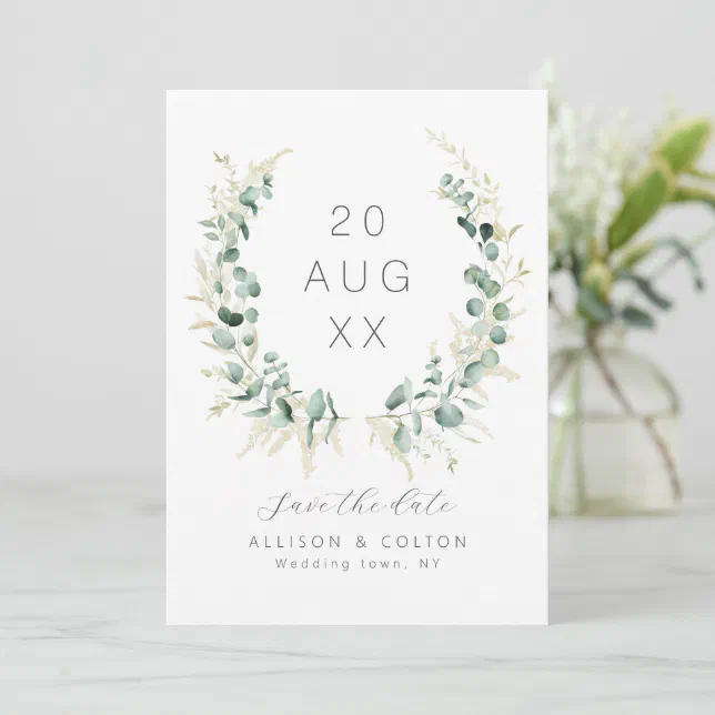 Rustic eucalyptus greenery sage green boho save the date | Zazzle