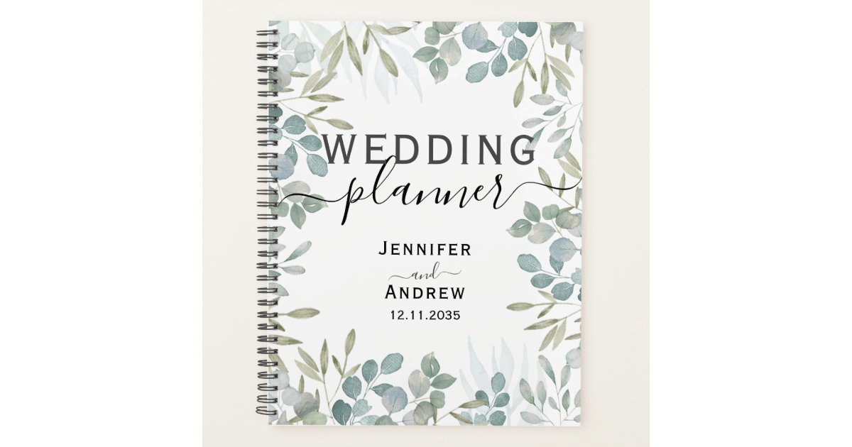 Rustic Eucalyptus Greenery Sage Wedding Planner | Zazzle