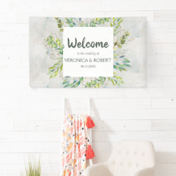 Rustic Eucalyptus Greenery Wedding Welcome Banner | Zazzle