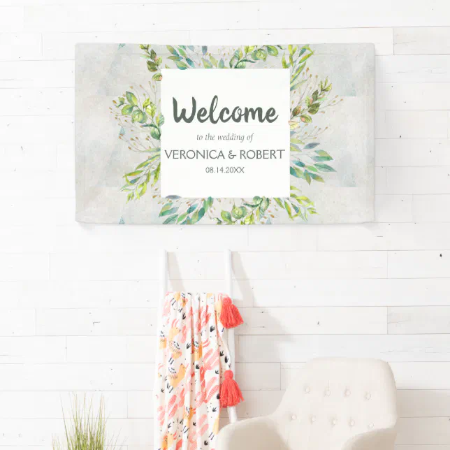 Rustic Eucalyptus Greenery Wedding Welcome Banner | Zazzle