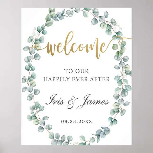 Rustic Eucalyptus Greenery Wedding Welcome Sign | Zazzle