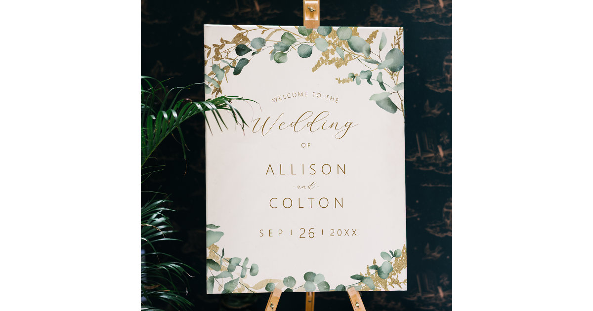 Rustic eucalyptus greenery wedding Welcome Sign | Zazzle