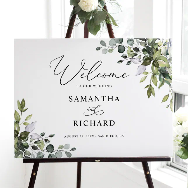 Rustic Eucalyptus Greenery Wedding Welcome Sign | Zazzle