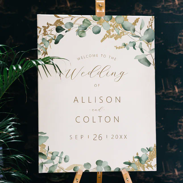 Rustic eucalyptus greenery wedding Welcome Sign | Zazzle