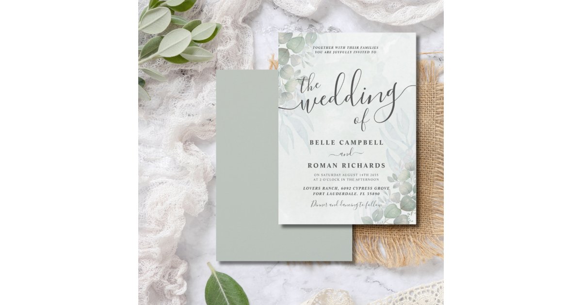 Rustic Eucalyptus Sage Green Wedding Invitation | Zazzle