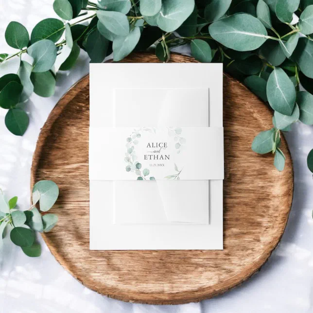 Rustic Eucalyptus Script Summer Invitation Belly Band | Zazzle