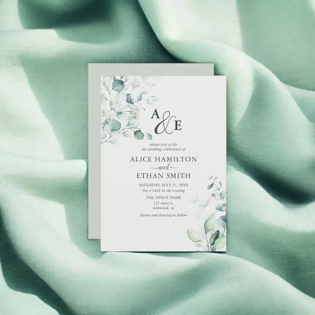 Rustic Eucalyptus Script Summer Wedding Invitation | Zazzle