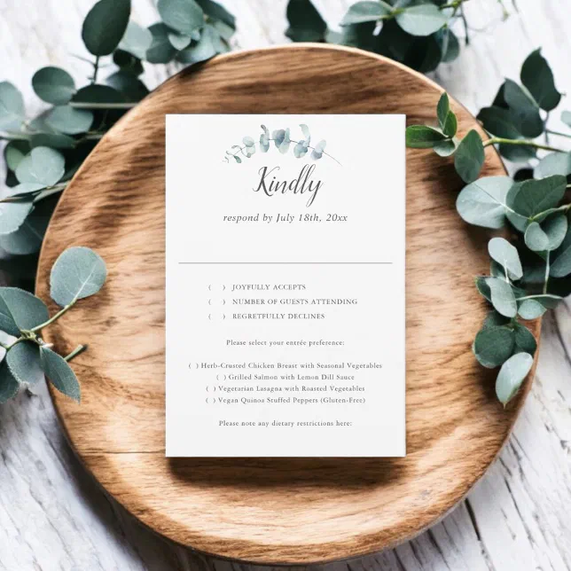 Rustic Eucalyptus Script Wedding RSVP | Zazzle