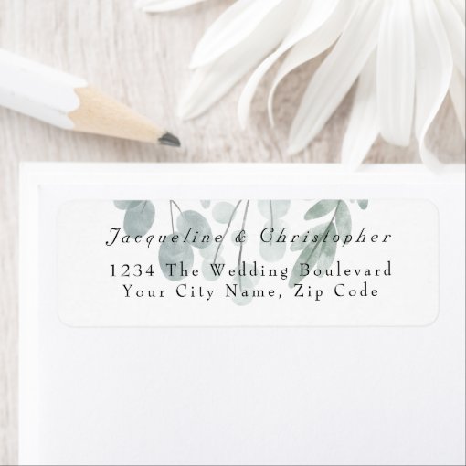 Rustic Eucalyptus Simple Floral Watercolor Wedding Label | Zazzle