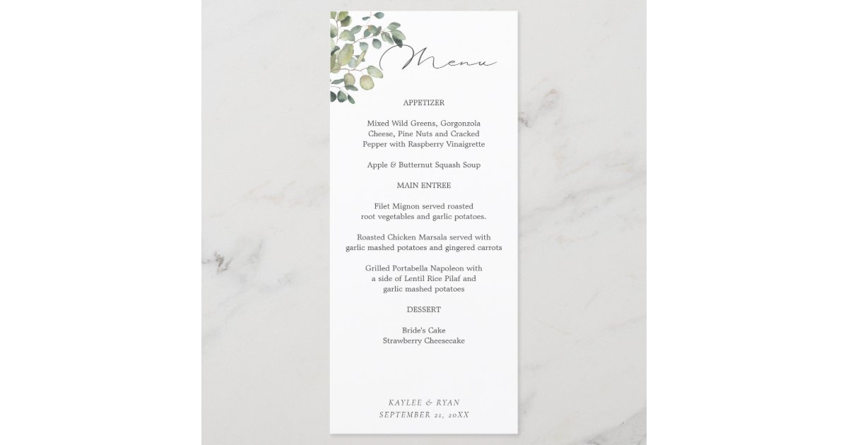 Rustic Eucalyptus Tall Menu | Zazzle