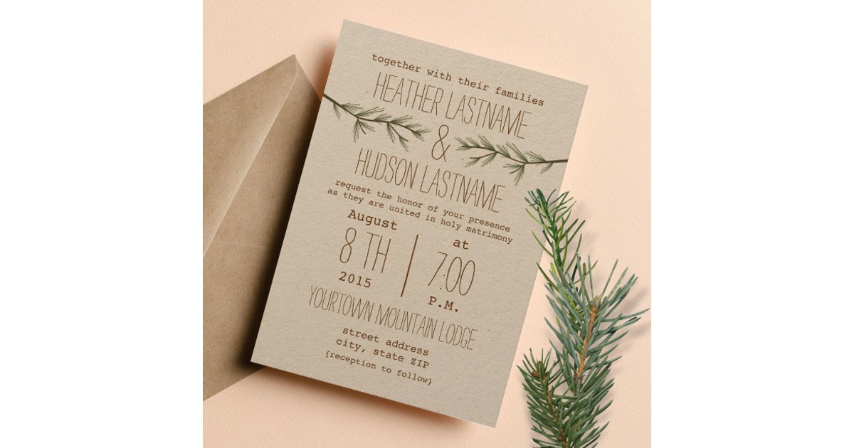 Rustic Evergreen Branches Wedding Invite | Zazzle