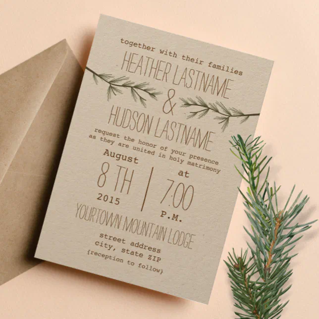 Rustic Evergreen Branches Wedding Invite | Zazzle
