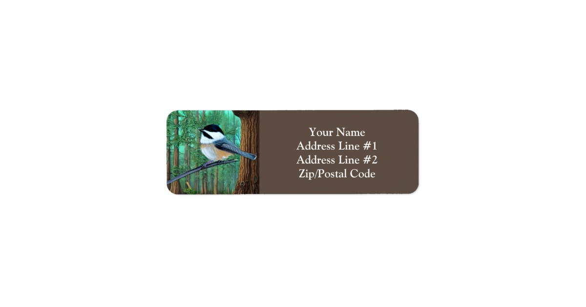 Rustic Evergreen Pine Chickadee Label | Zazzle