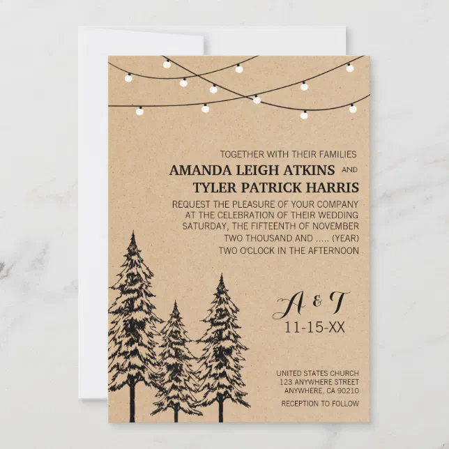 Rustic Evergreen Pine Tree Wedding Invitations | Zazzle