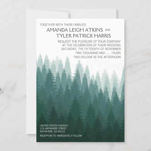Rustic Evergreen Pine Tree Wedding Invitations | Zazzle