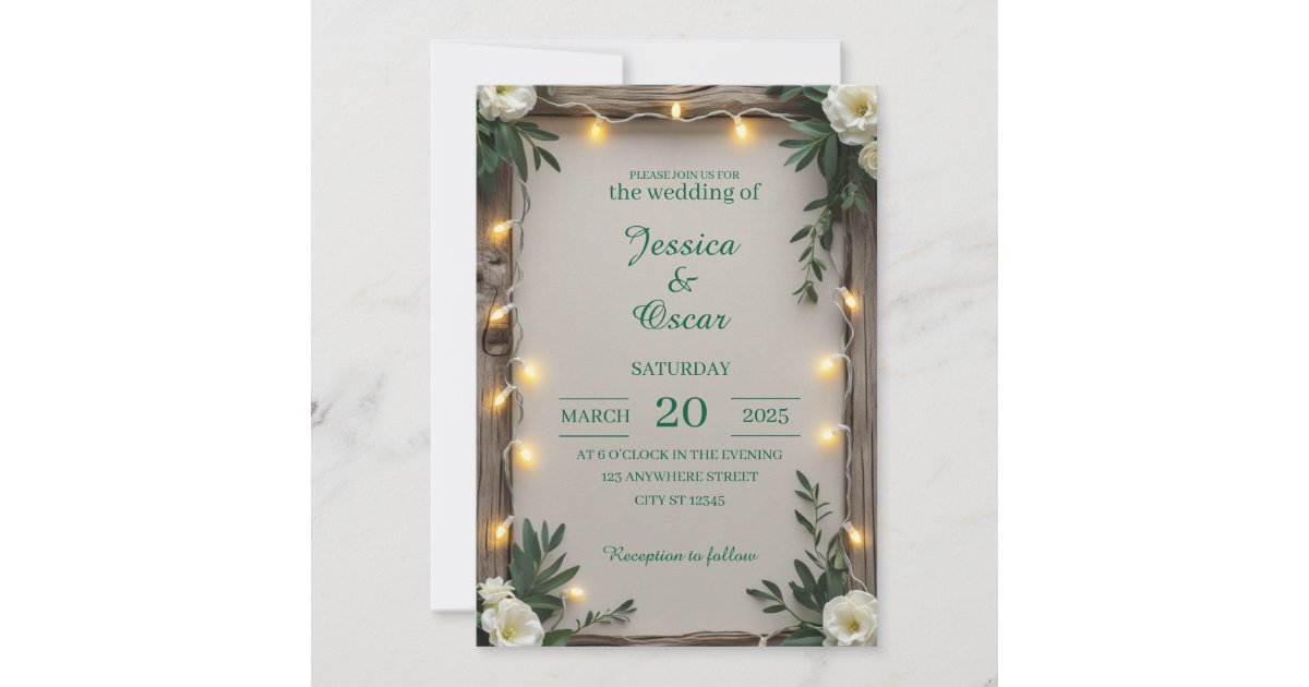 Rustic Fairy Light Wedding Invitation | Zazzle