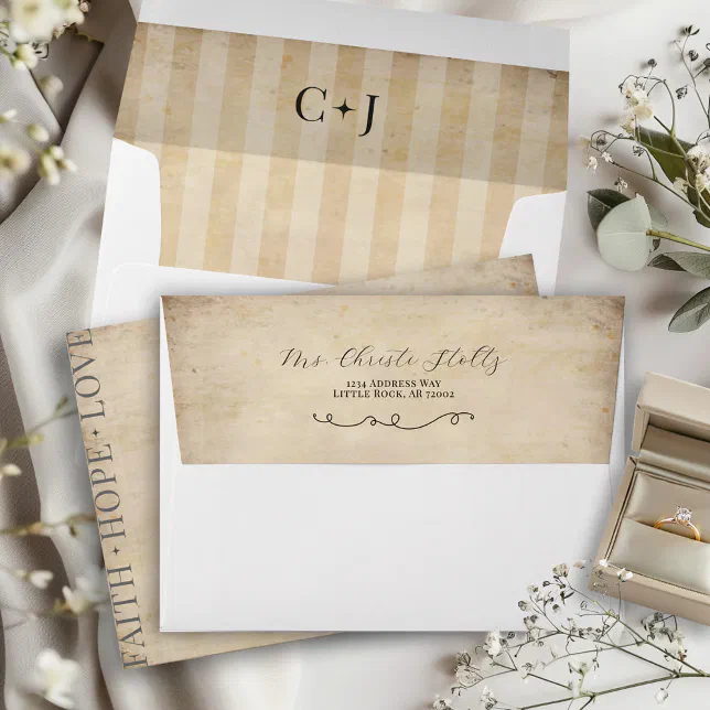 Rustic Faith Hope Love Christian Wedding Invite Envelope | Zazzle