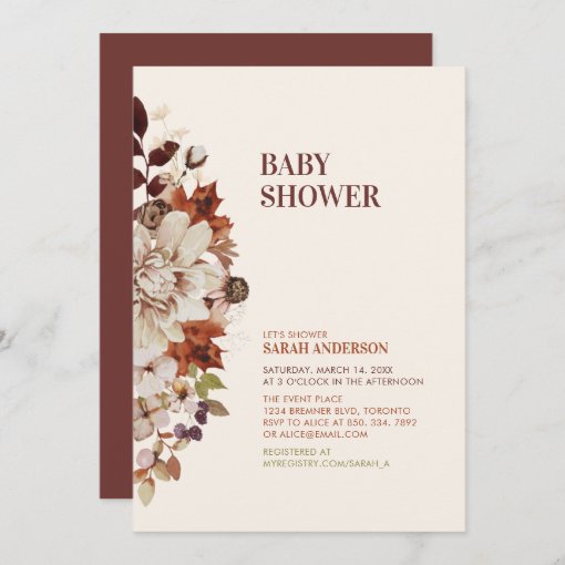 Rustic Fall Autumn Floral Baby Shower Invitation | Zazzle