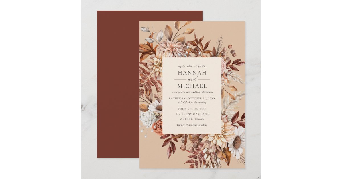 Rustic Fall Autumn Floral Leaves Wedding Invitation | Zazzle