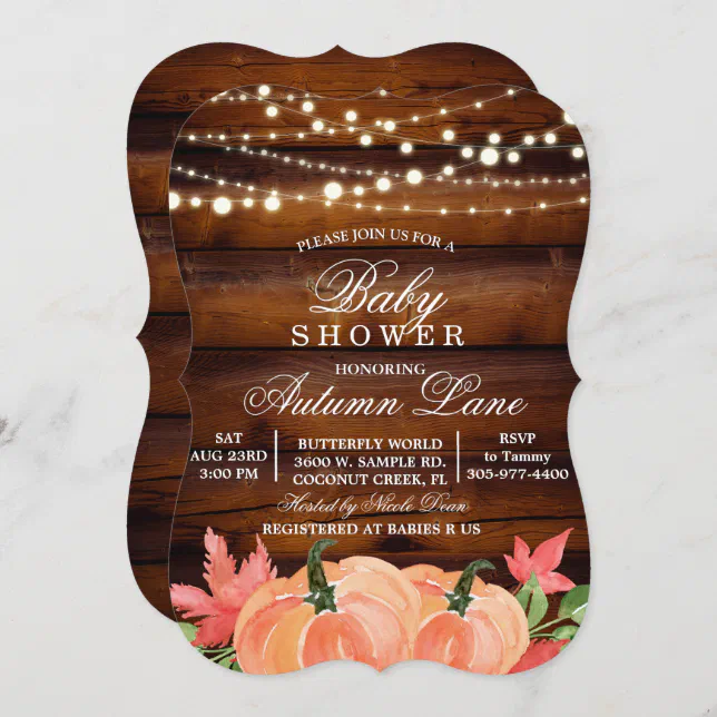 Rustic Fall Autumn Pumpkin Baby Shower Invitation | Zazzle