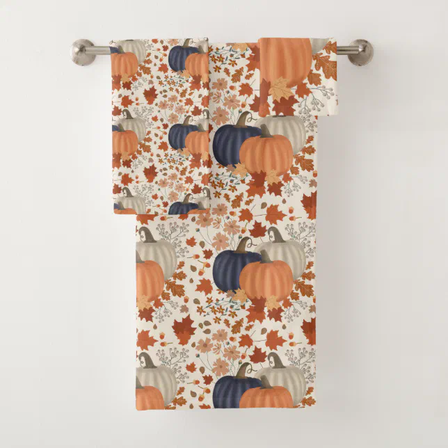 Rustic Fall Autumn Pumpkins Wildflowers Leaves Bath Towel Set | Zazzle