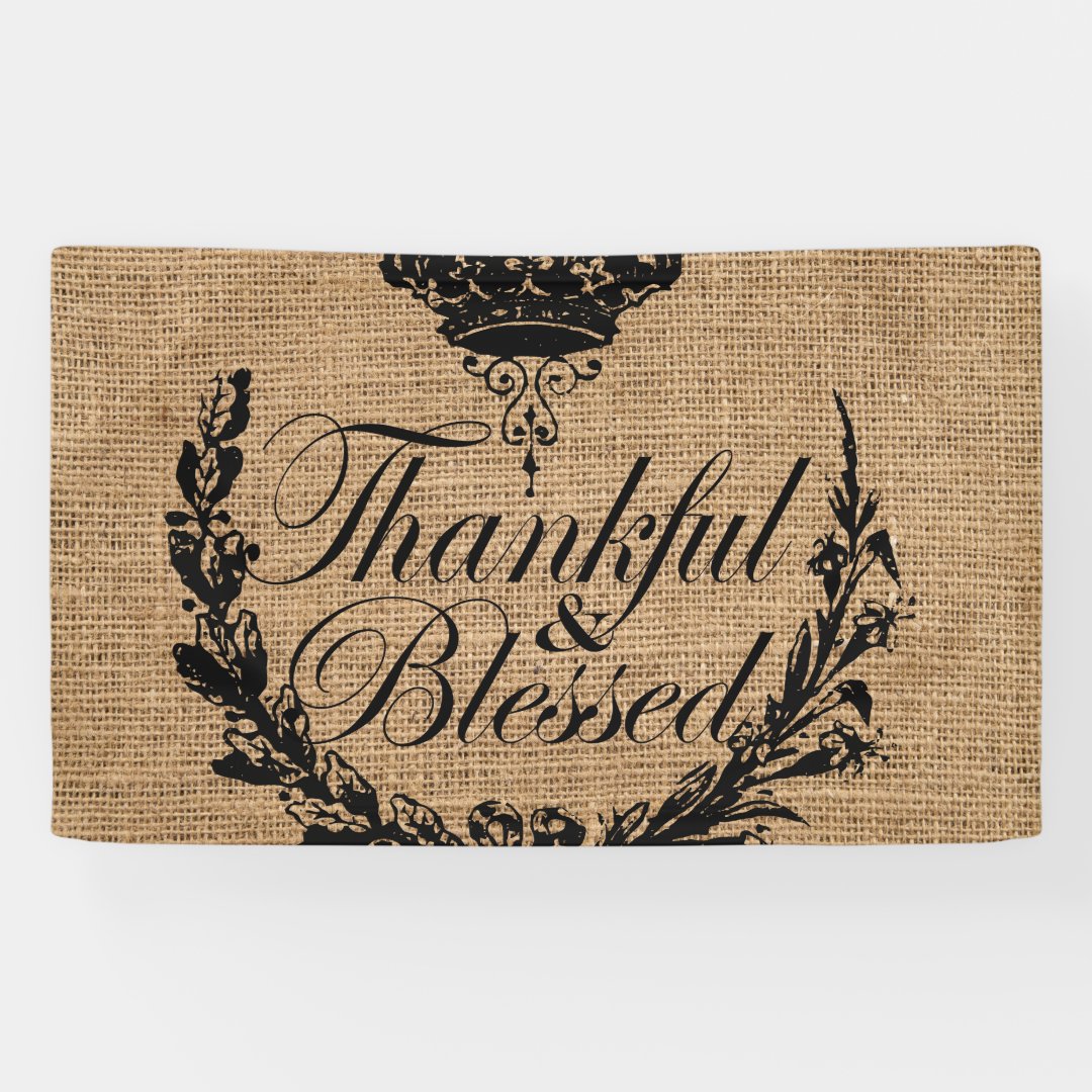 rustic fall autumn thanksgiving thankful blessed banner | Zazzle