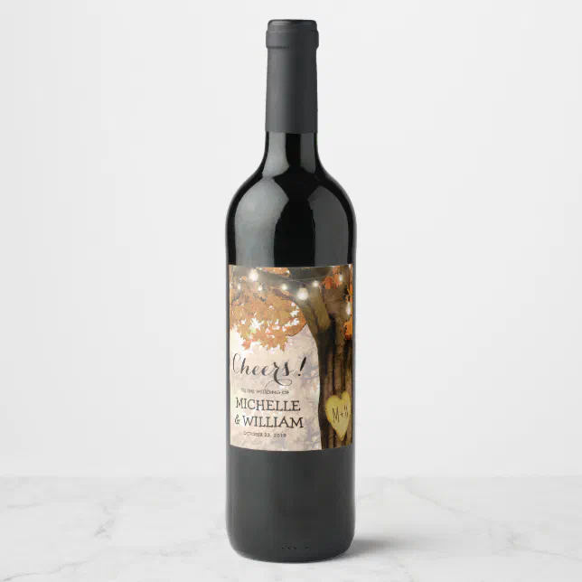Rustic Fall Autumn Tree Cheers to the Wedding Wine Label | Zazzle