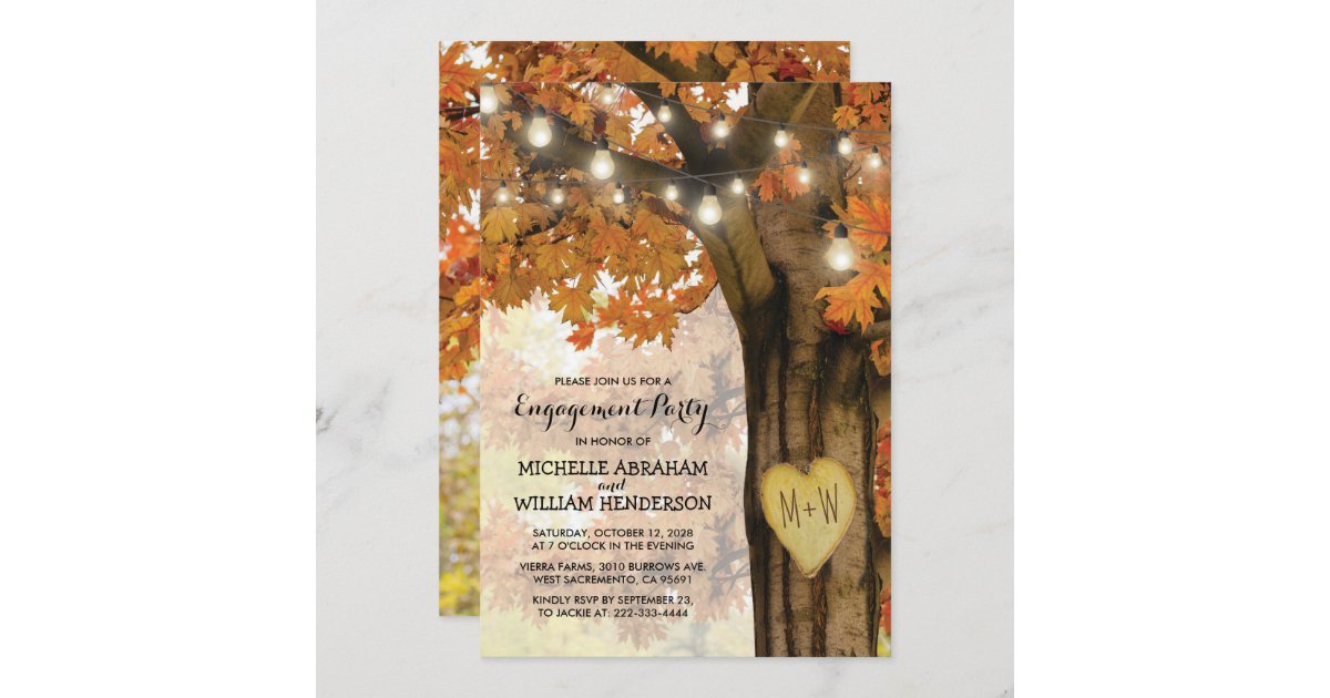Rustic Fall Autumn Tree Lights Engagement Party Invitation | Zazzle