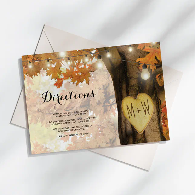 Rustic Fall Autumn Tree Lights Wedding Directions Enclosure Card | Zazzle