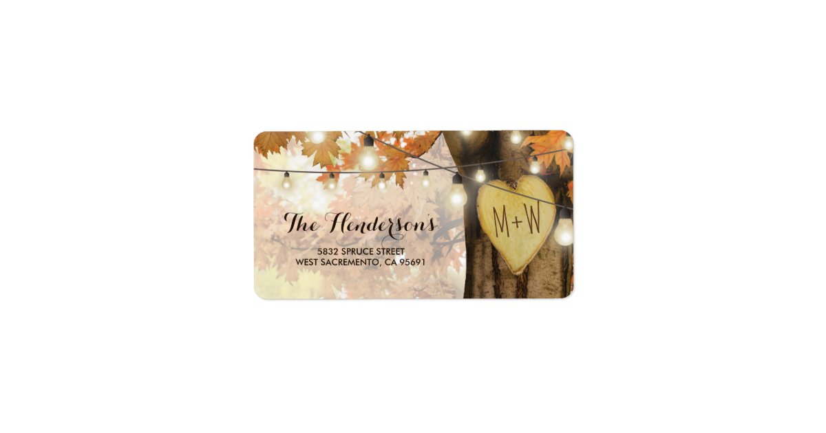 Rustic Fall Autumn Tree Twinkle Lights Wedding Label | Zazzle