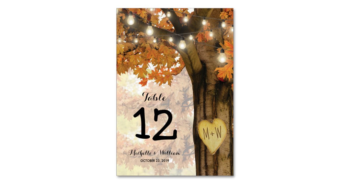 Rustic Fall Autumn Tree Wedding Table Numbers | Zazzle