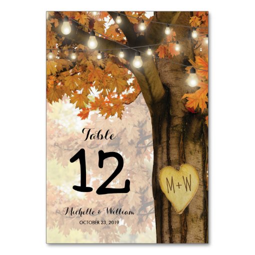 Rustic Fall Autumn Tree Wedding Table Numbers | Zazzle