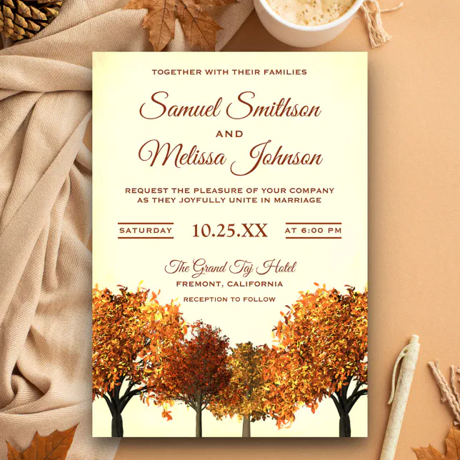 Rustic Fall Autumn Trees Forest Wedding Invitation | Zazzle