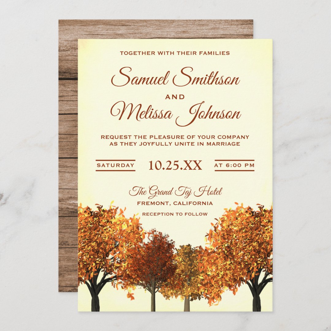 Rustic Fall Autumn Trees Forest Wedding Invitation | Zazzle