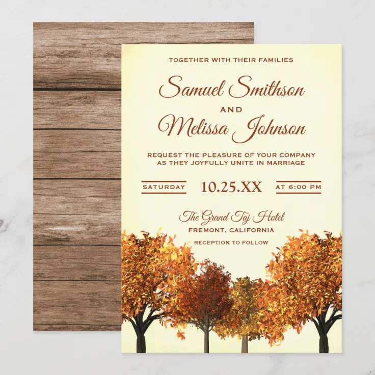 Rustic Fall Autumn Trees Forest Wedding Invitation | Zazzle
