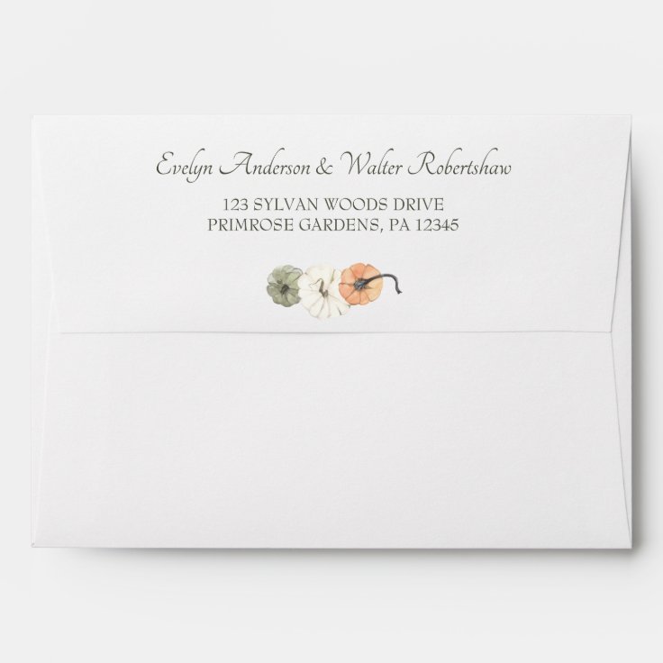 Rustic Fall Autumn White, Orange Pumpkins Wedding Envelope | Zazzle