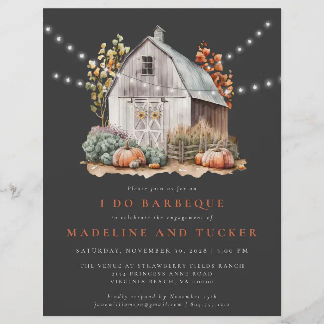 Rustic Fall Barn String Lights Wedding Invitation Flyer | Zazzle