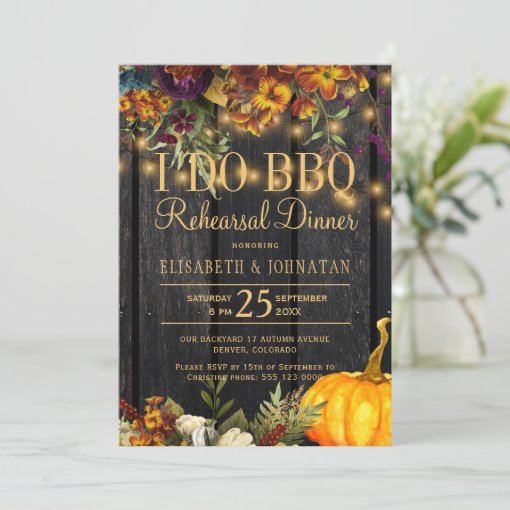 Rustic fall barn wood I do bbq rehearsal dinner Invitation | Zazzle