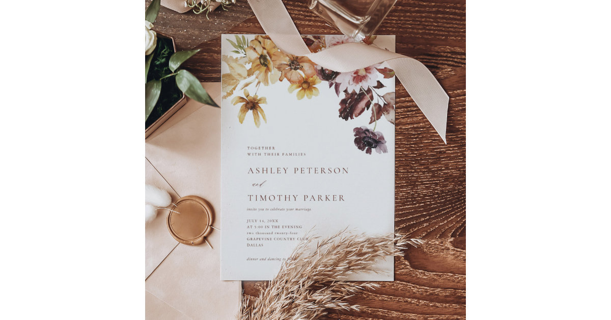 Rustic Fall Floral Boho Wedding Invitation | Zazzle