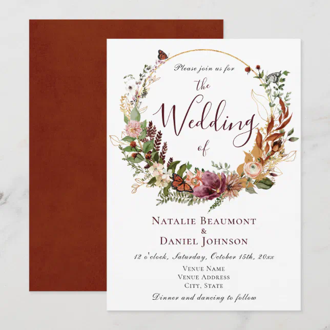 Rustic Fall Floral & Botanical Wedding Invitation | Zazzle