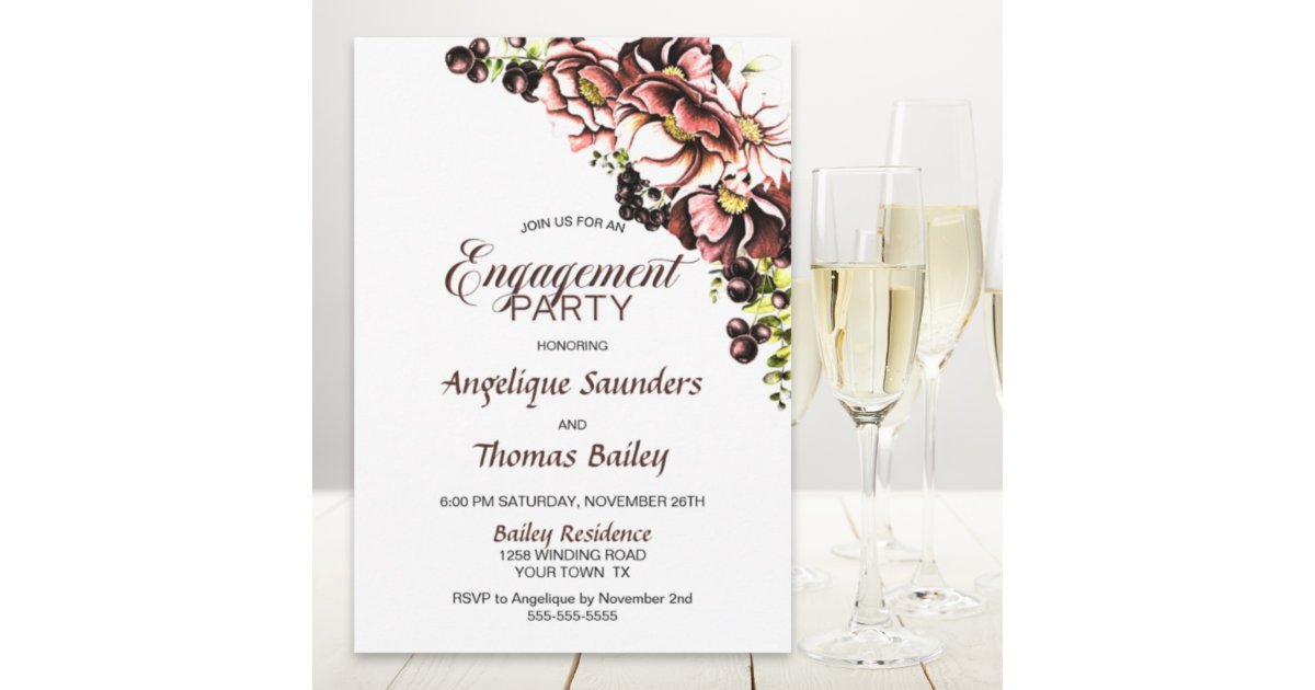 Rustic Fall Floral Engagement Party Invitation | Zazzle