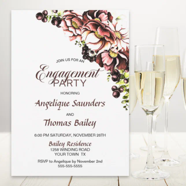 Rustic Fall Floral Engagement Party Invitation | Zazzle