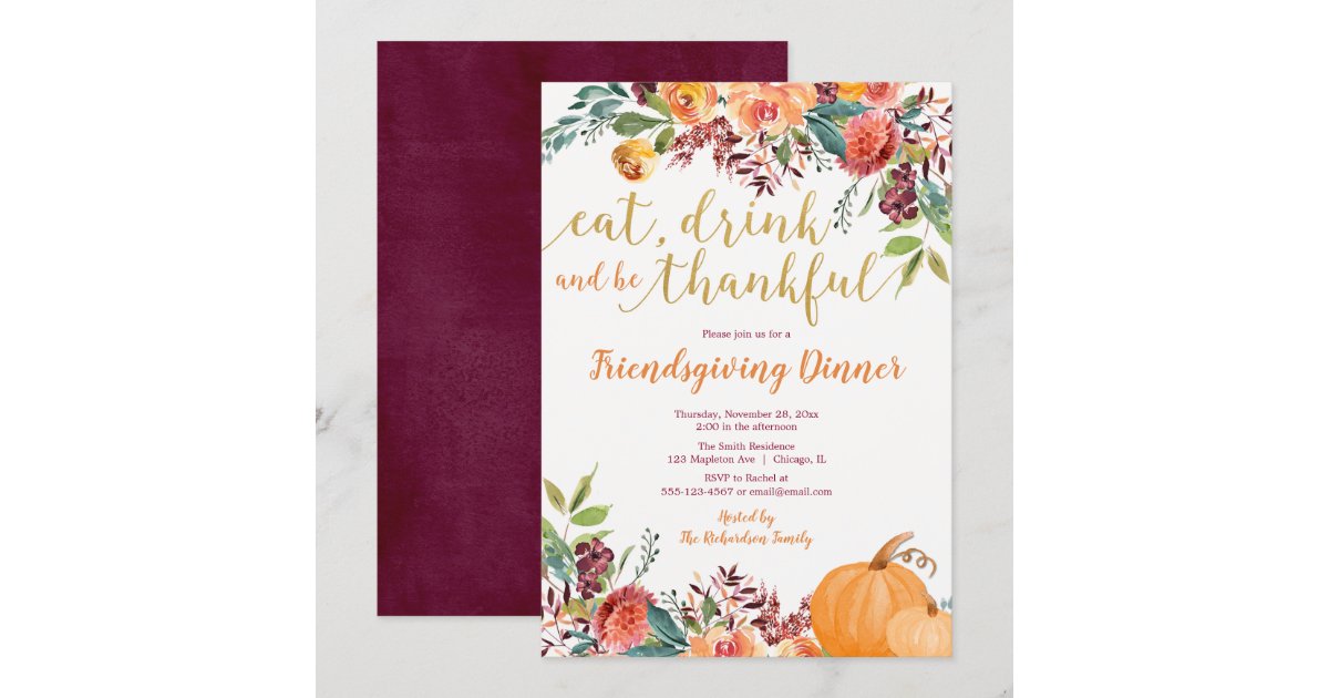 Rustic fall floral Friendsgiving Dinner Invitation | Zazzle