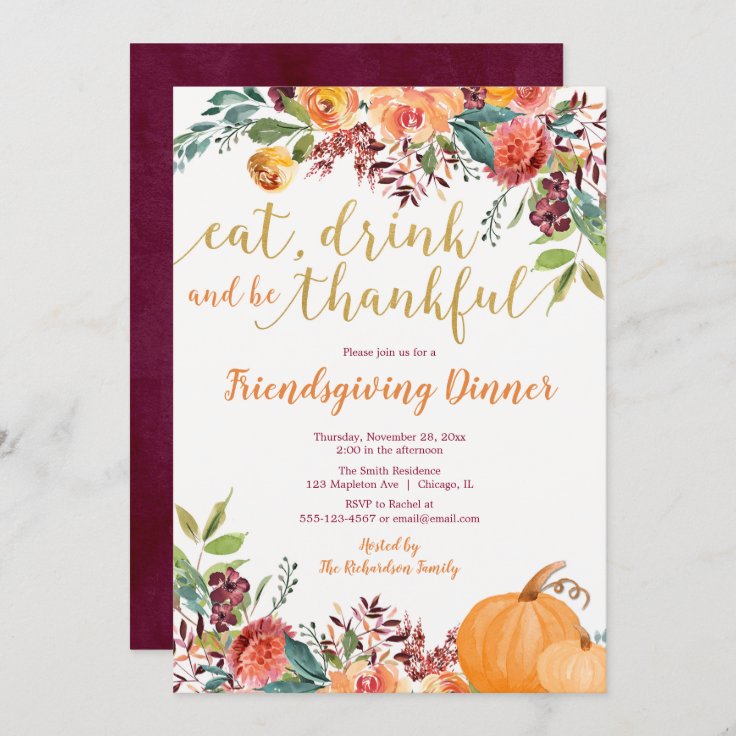 Rustic fall floral Friendsgiving Dinner Invitation | Zazzle
