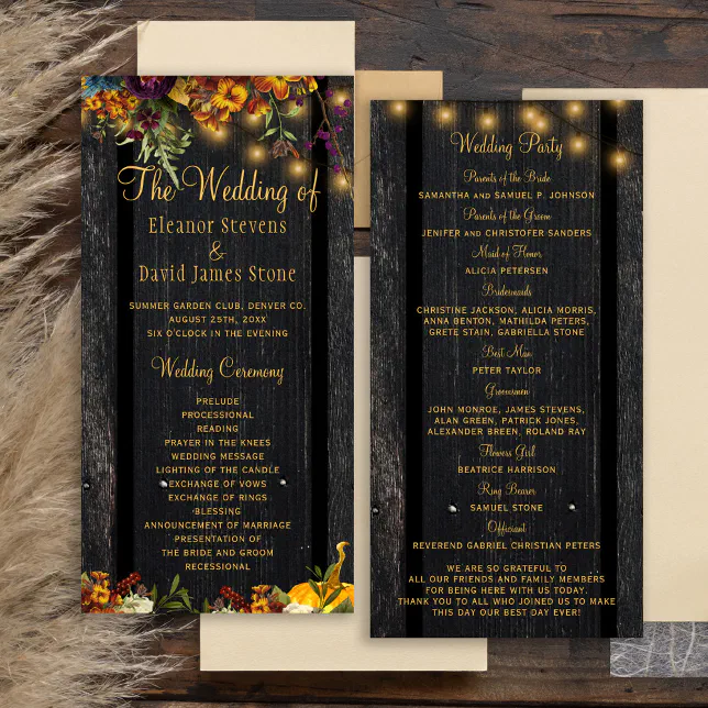 Rustic fall floral gold script wedding ceremony | Zazzle