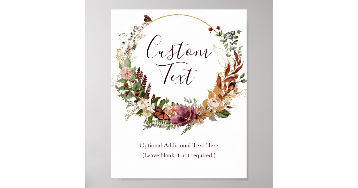 Rustic Fall Floral & Greenery Custom Text Sign | Zazzle